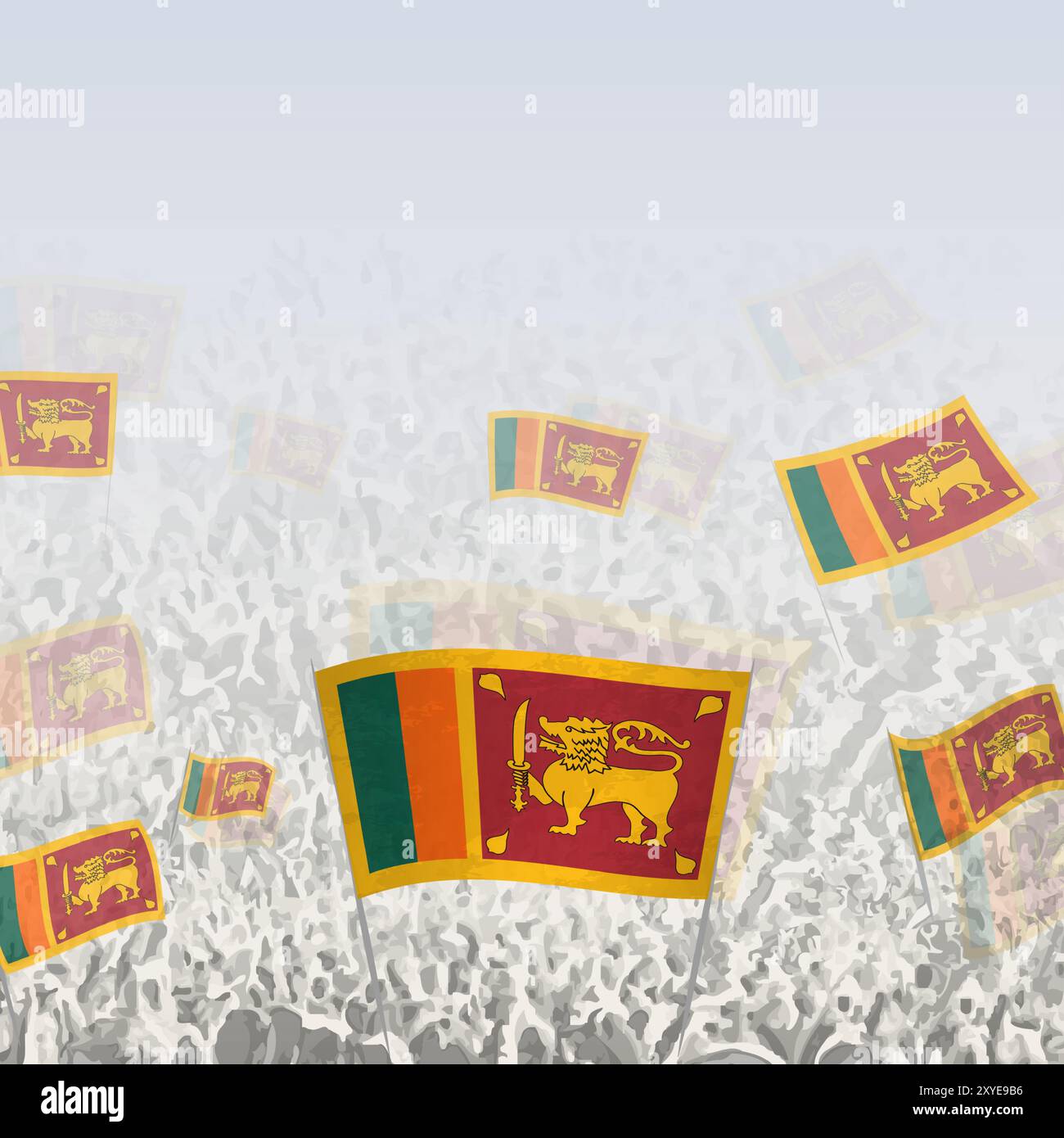 Crowd of people waving flag of Sri Lanka square graphic for social media and news. Vector ...