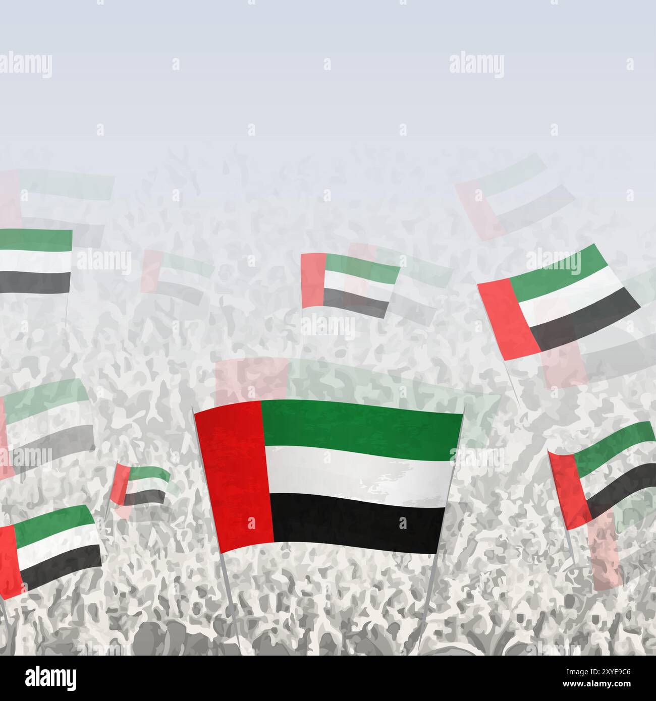 Crowd of people waving flag of United Arab Emirates square graphic for ...