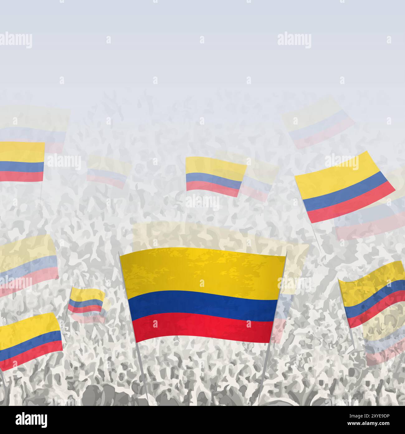 Crowd of people waving flag of Colombia square graphic for social media ...