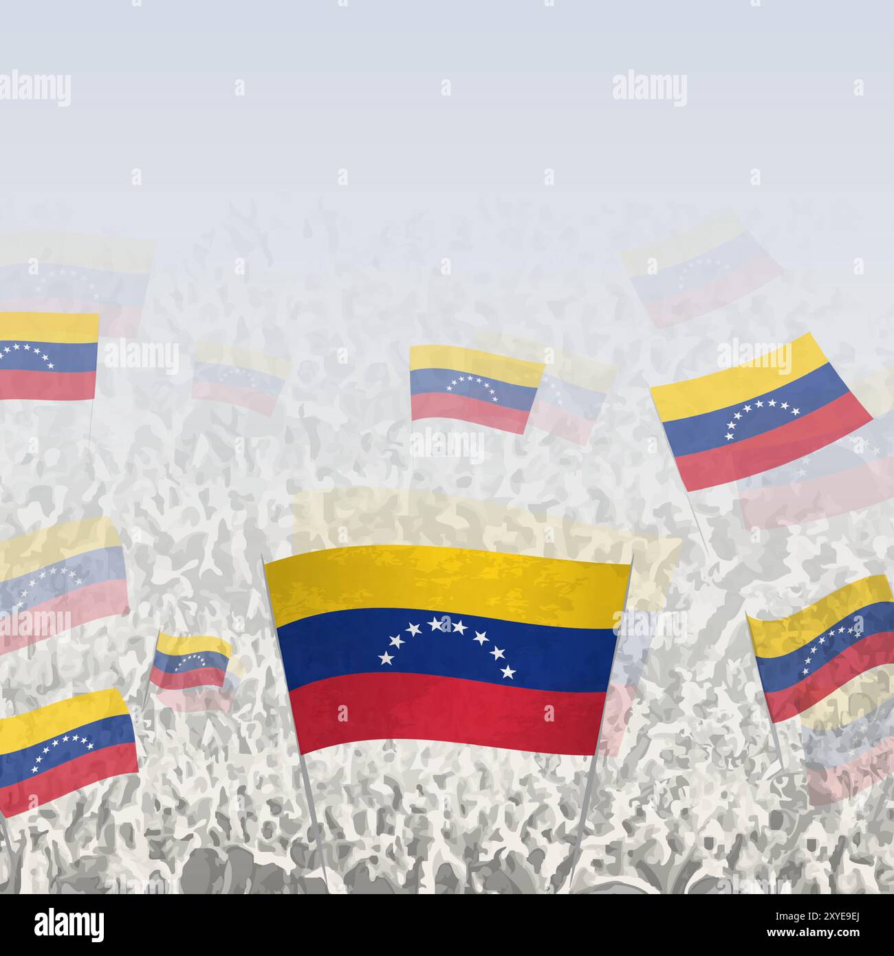 Crowd of people waving flag of Venezuela square graphic for social ...
