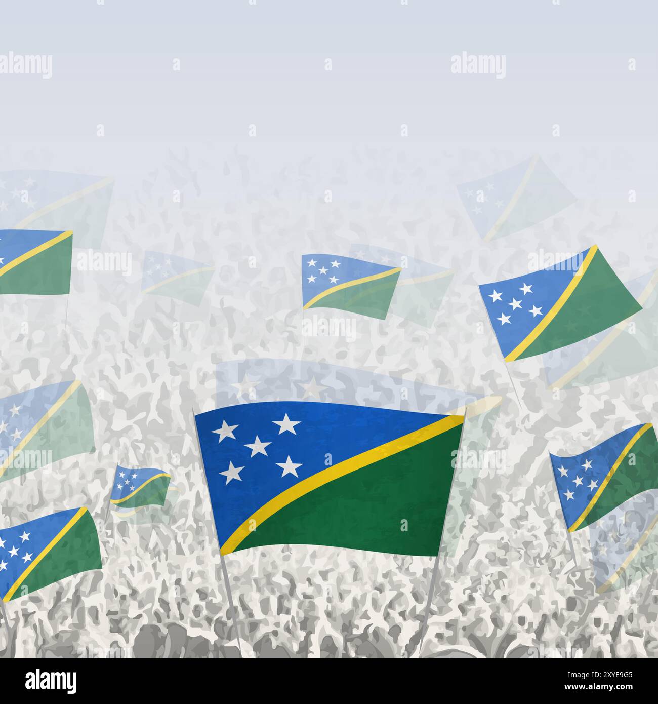 Crowd of people waving flag of Solomon Islands square graphic for ...