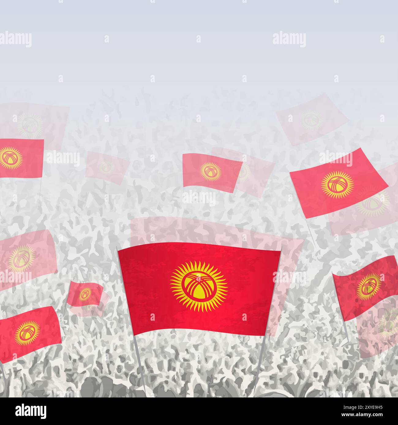 Crowd of people waving flag of Kyrgyzstan square graphic for social media and news. Vector ...