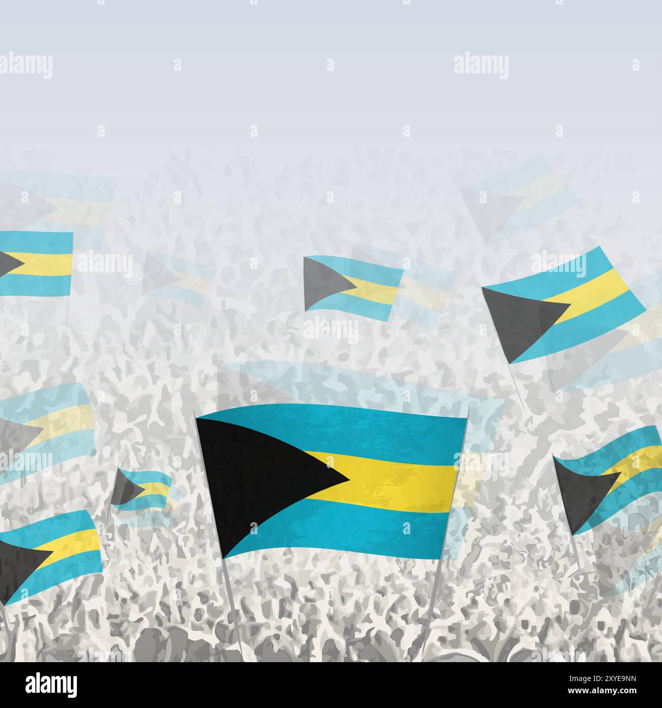 Crowd of people waving flag of The Bahamas square graphic for social ...