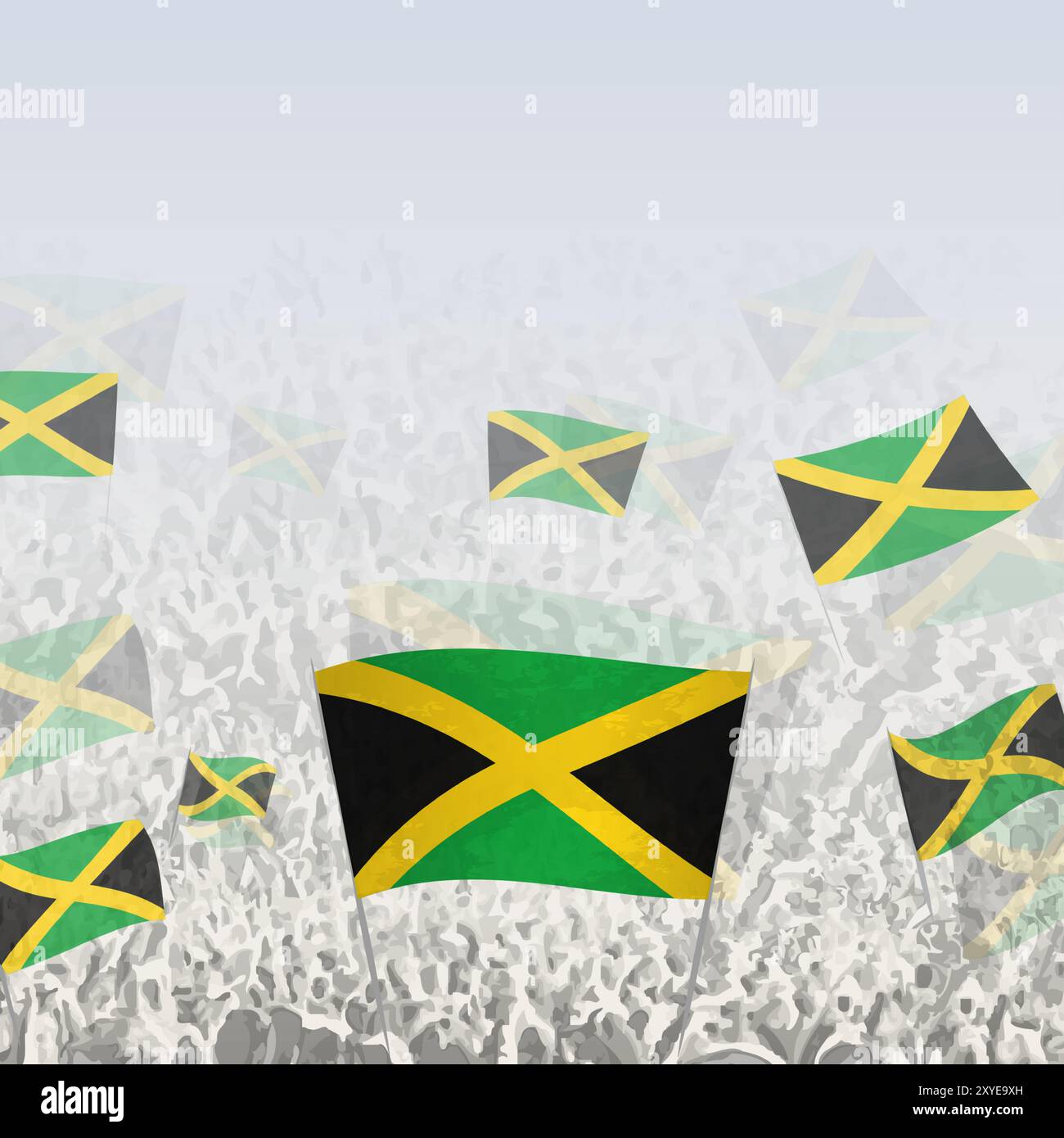 Crowd of people waving flag of Jamaica square graphic for social media and news. Vector ...