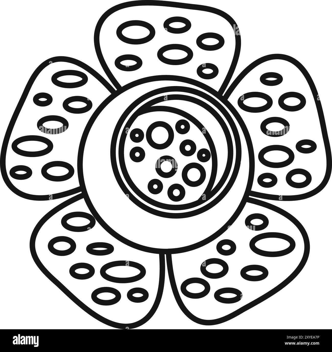 Minimalistic line art of an exotic flower with five petals opening in ...