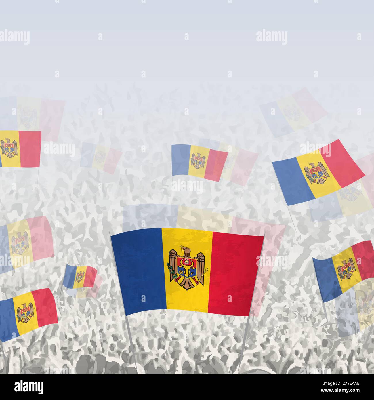 Crowd of people waving flag of Moldova square graphic for social media and news. Vector ...
