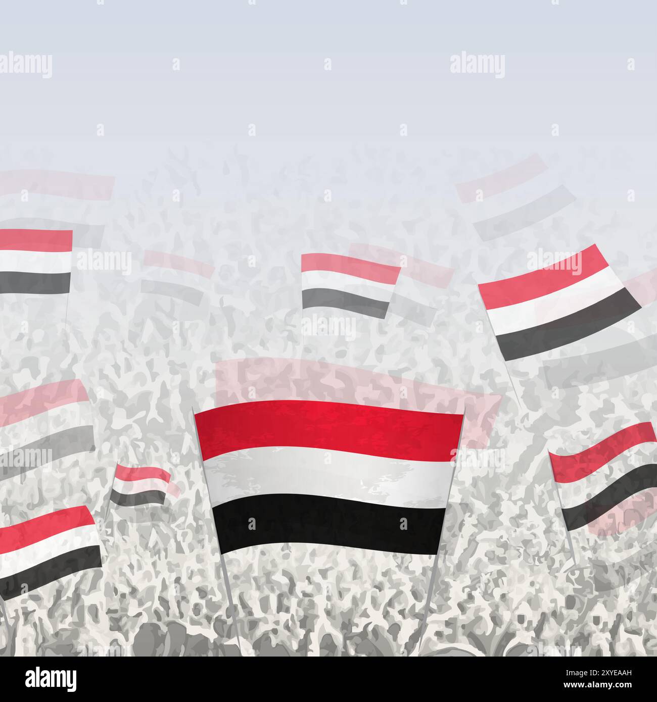 Crowd of people waving flag of Yemen square graphic for social media and news. Vector ...