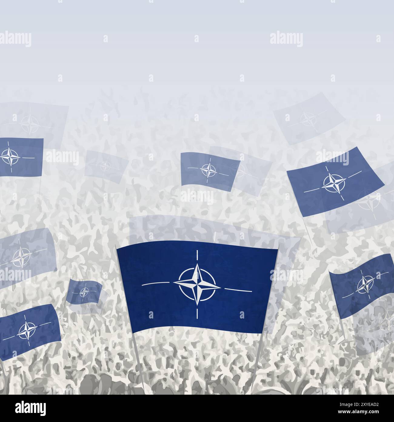 Crowd of people waving flag of Nato square graphic for social media and ...