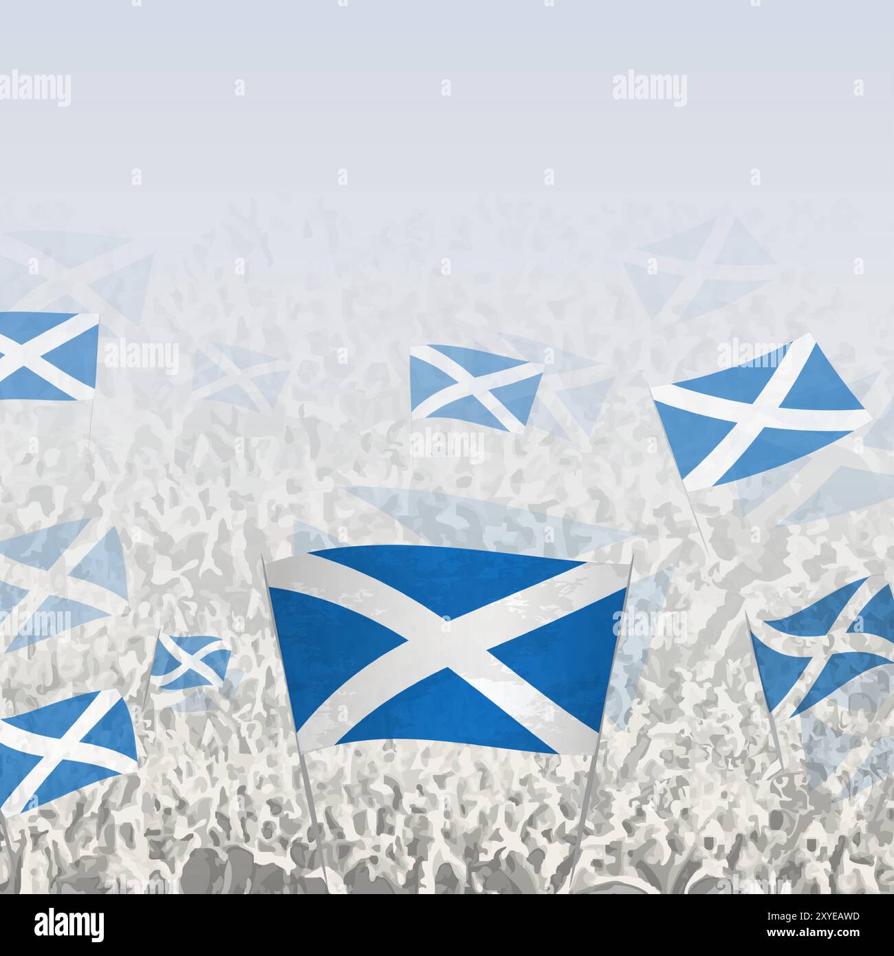 Crowd of people waving flag of Scotland square graphic for social media ...