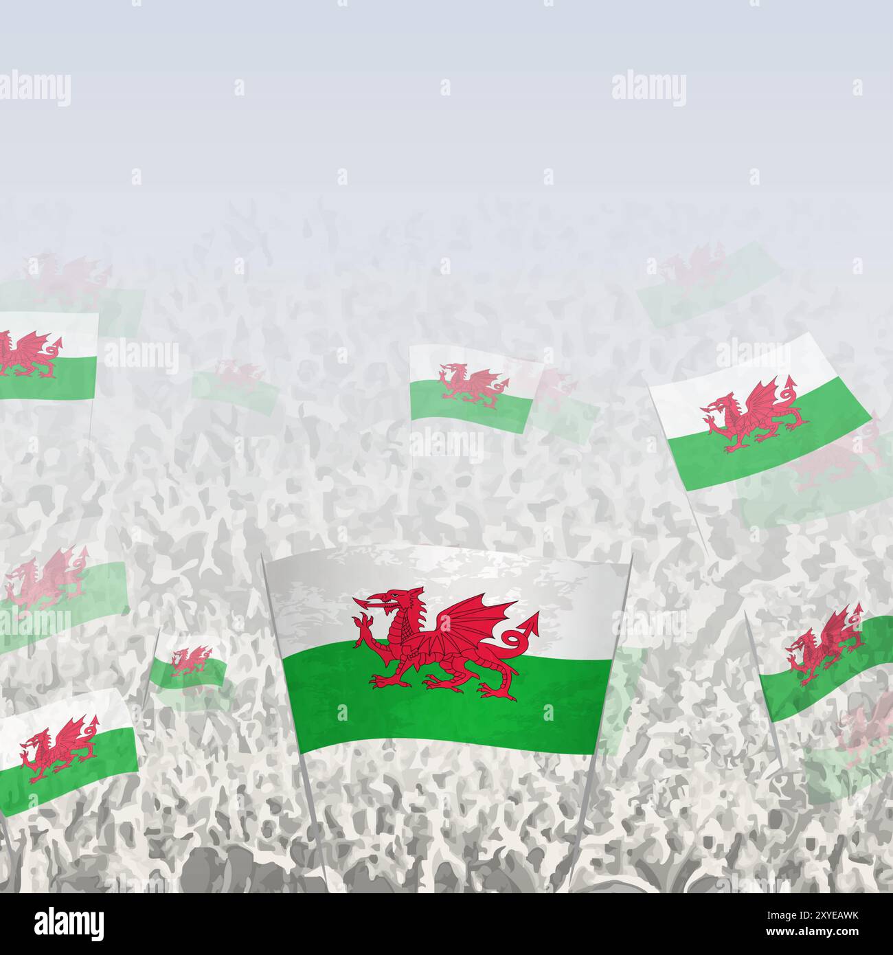 Crowd of people waving flag of Wales square graphic for social media ...