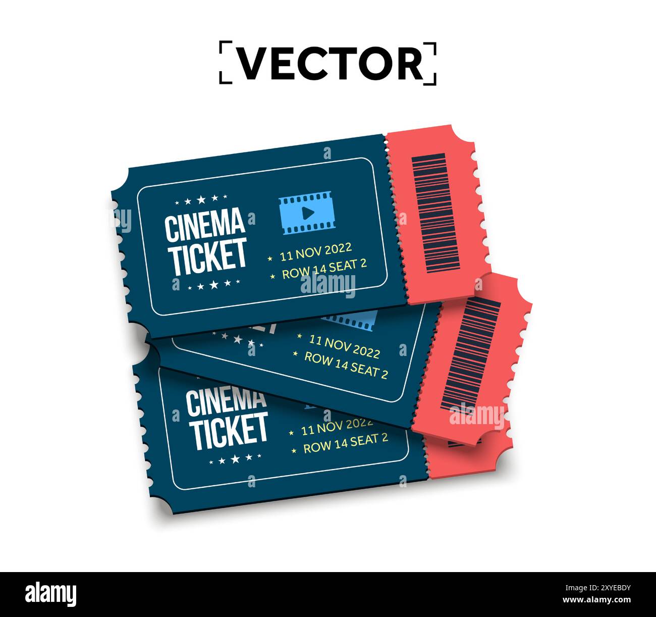 3d couple of cinema tickets with bar code isolated on white background ...
