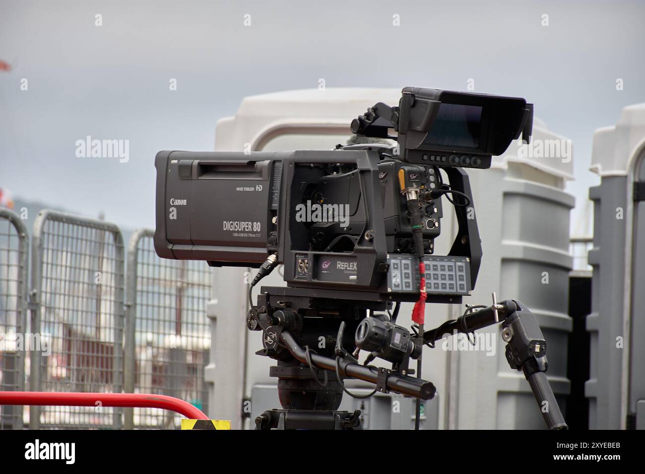 Bayona,Pontevedra,Spain; August,27,2024; A television camera poised and ...