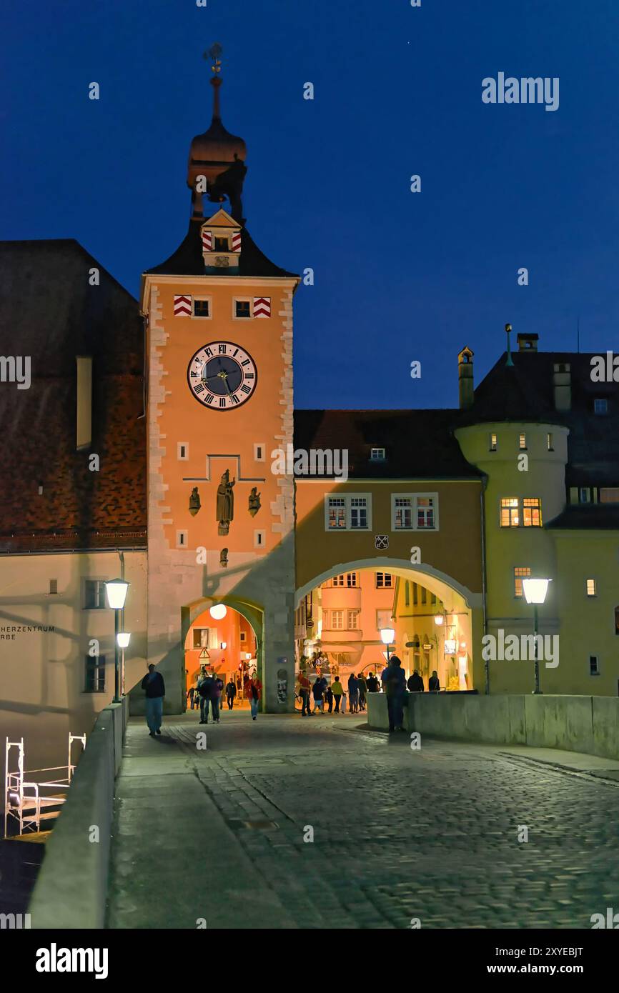 Regensburg Stone Bridge with bridge tower Stock Photo - Alamy