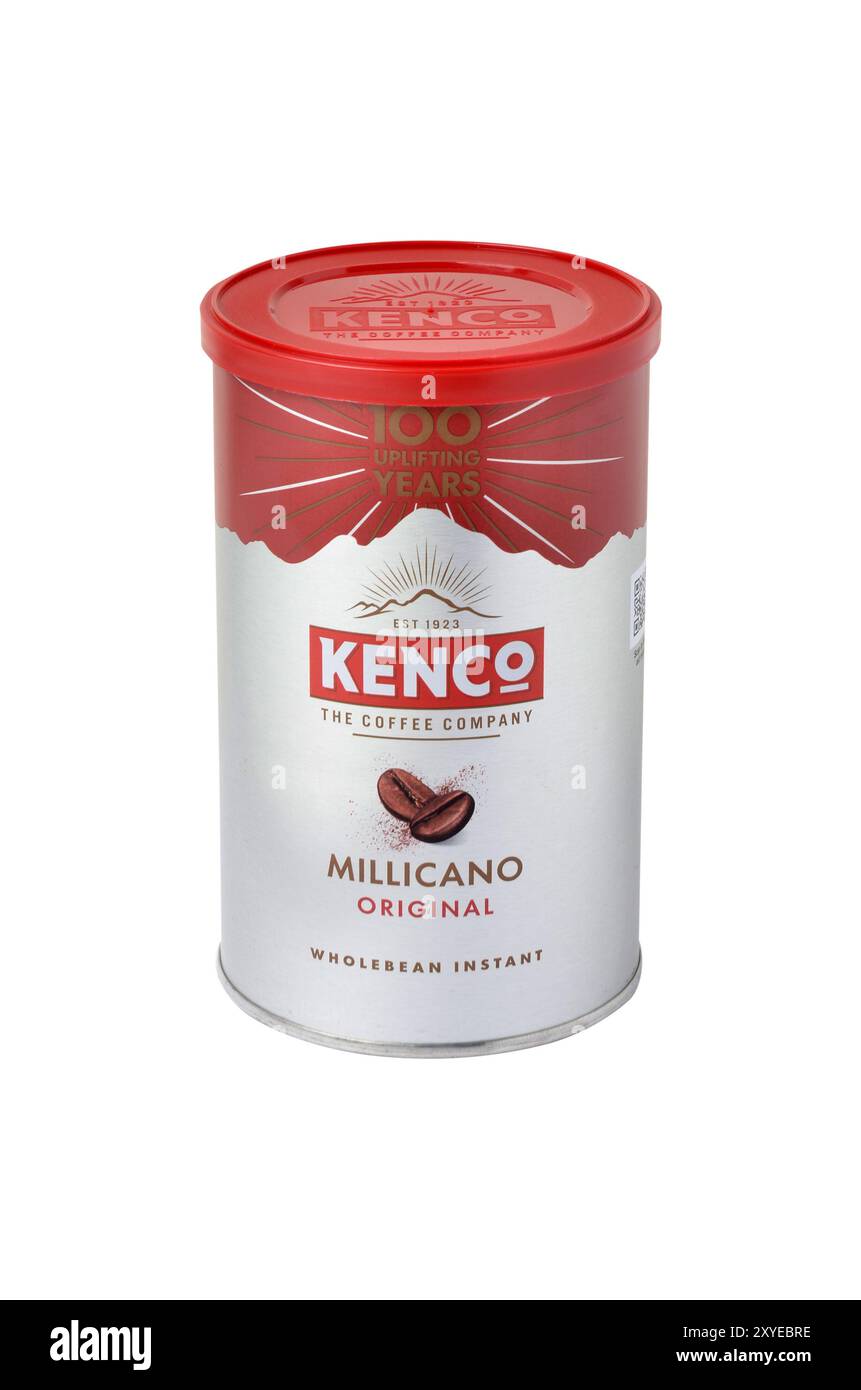 Tin or container of Kenco Millicano Wholebean Instant Coffee isolated ...