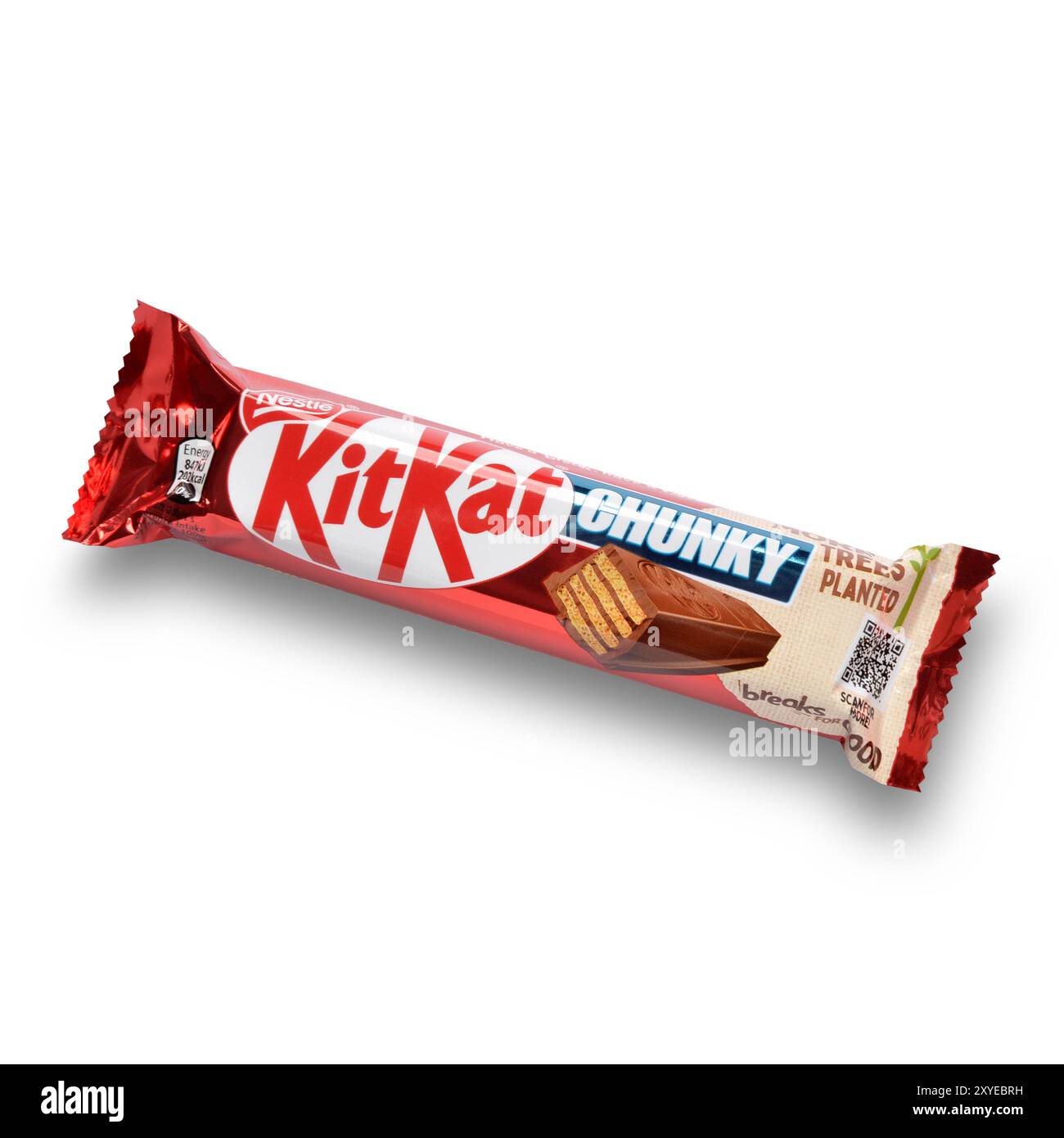 Nestle Chunky Kitkat bar in retail foil wrapper from above isolated on ...