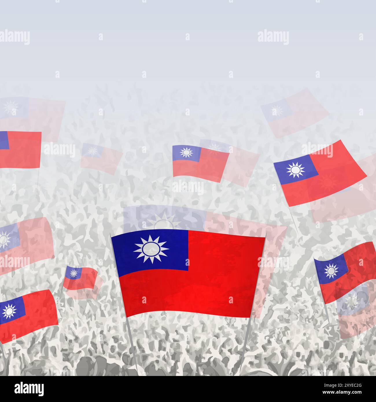Crowd of people waving flag of Taiwan square graphic for social media ...
