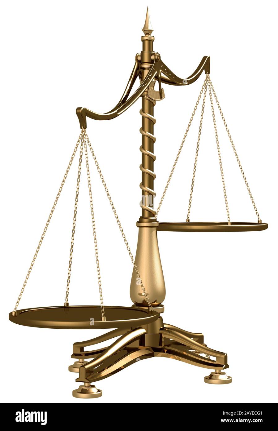 Hi-res 3D rendering of disbalanced brass scales isolated on white ...