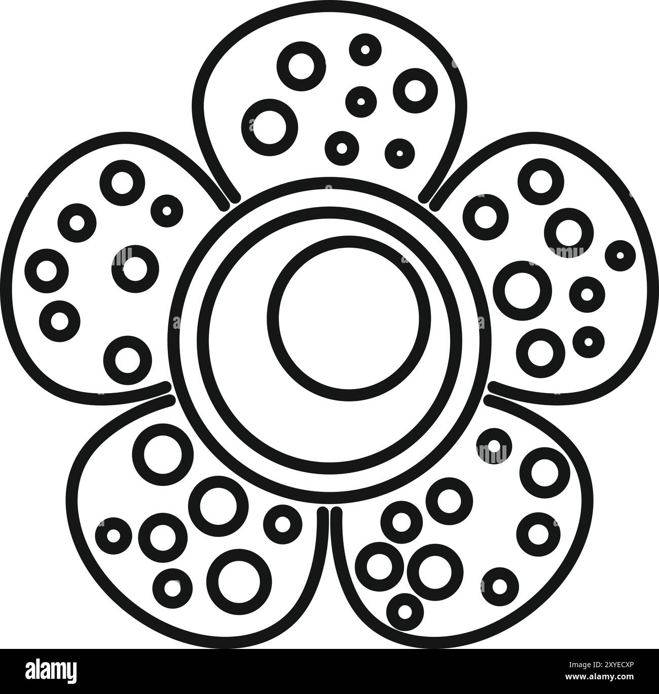 Black and white line drawing of a baby pacifier with a flower shape ...