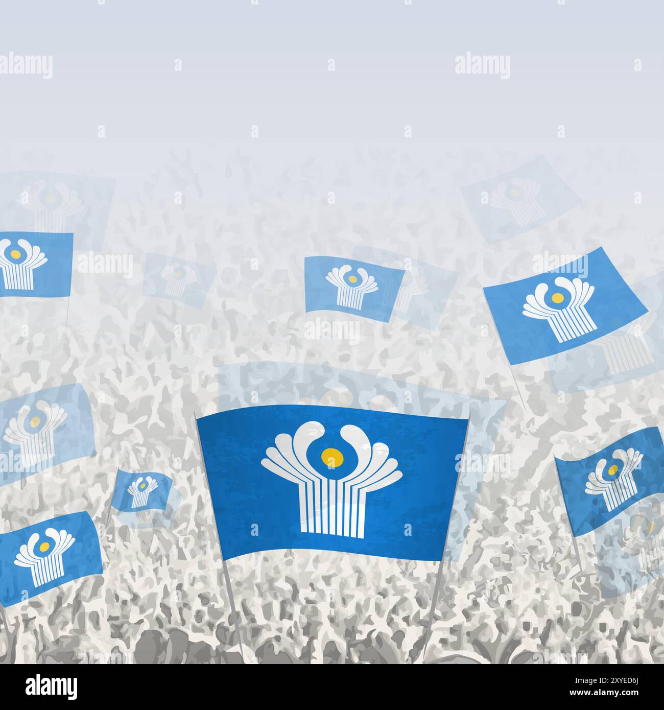 Crowd of people waving flag of CIS square graphic for social media and news. Vector illustration ...