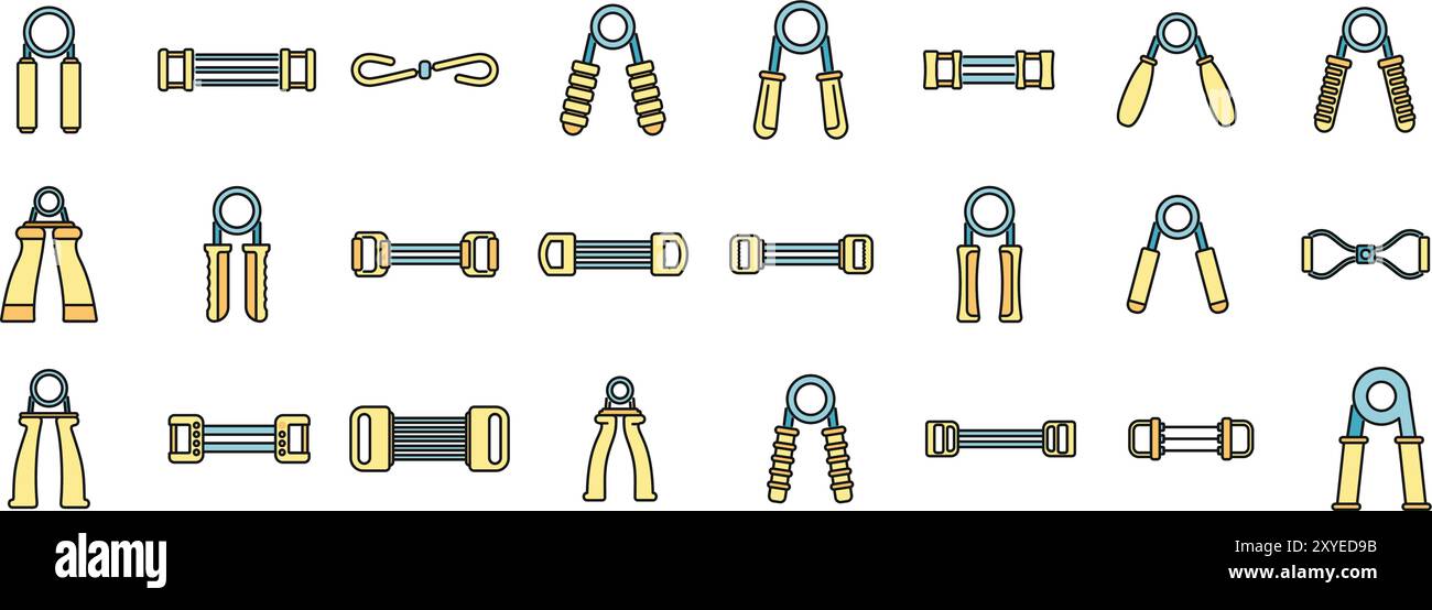 Different types of hand grippers and expanders isolated on white ...