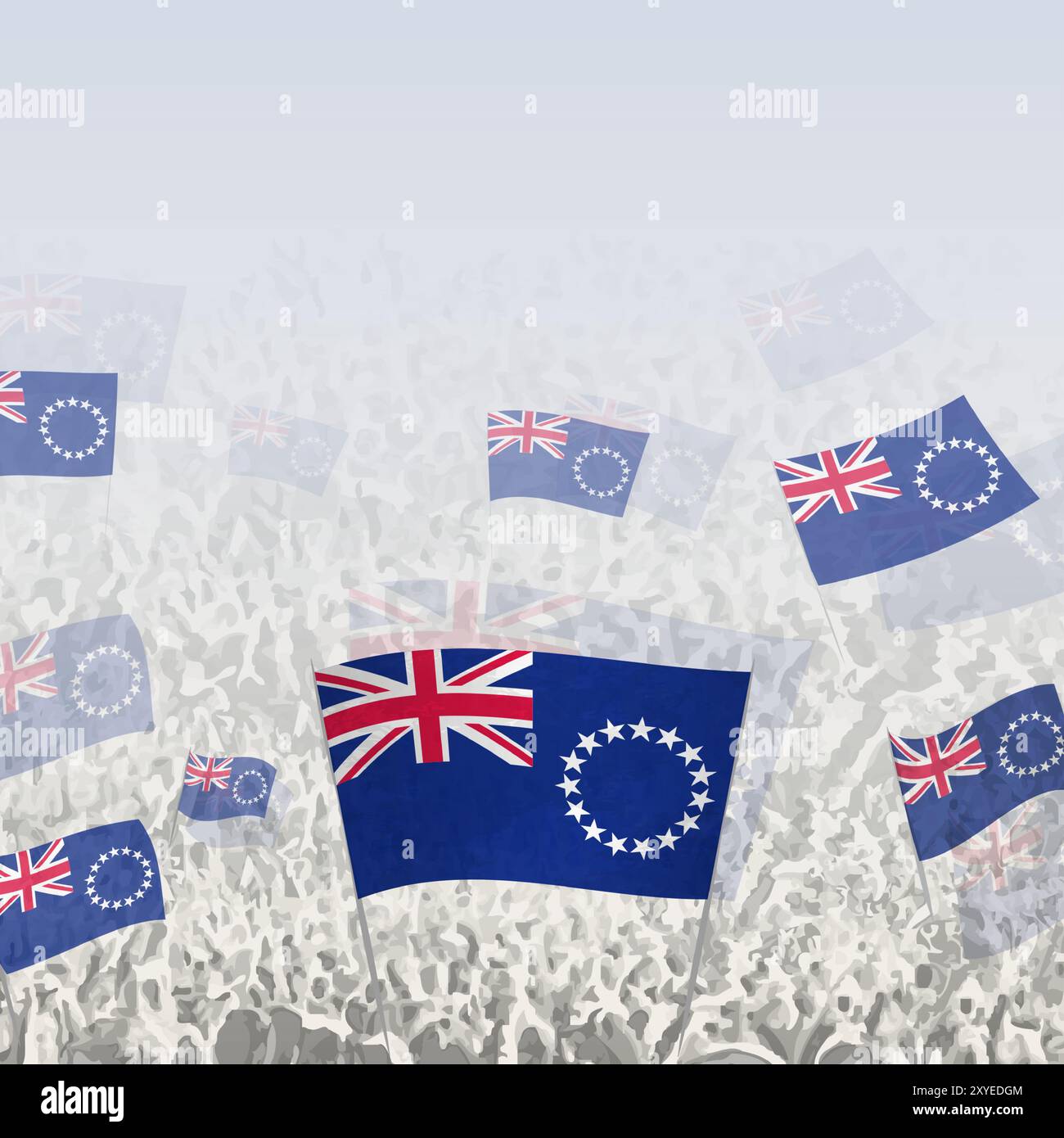 Crowd of people waving flag of Cook Islands square graphic for social ...