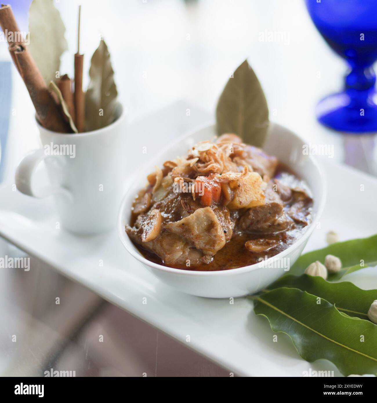 Chicken Mussaman Curry with ingredient, Spices and herbs Stock Photo ...