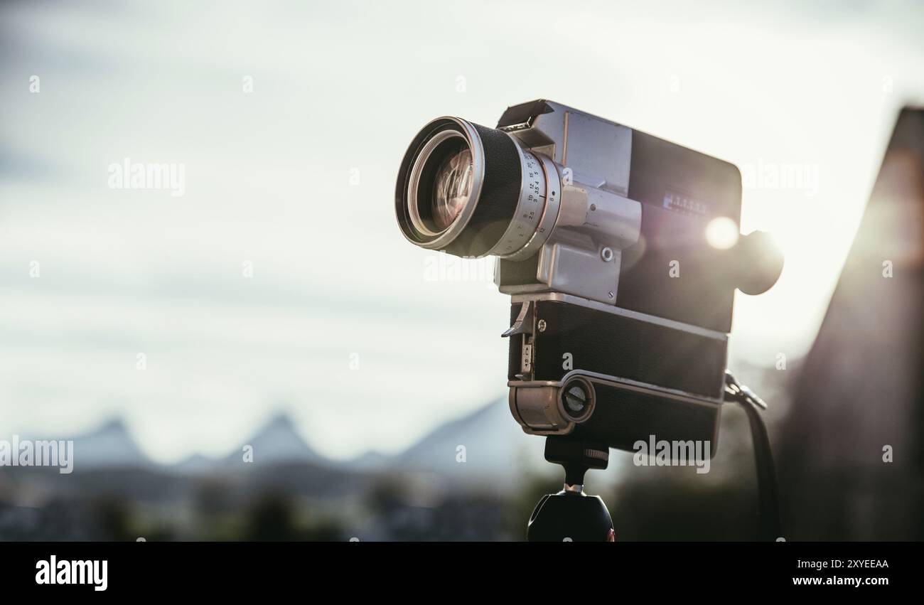 Vintage old movie camera, outdoor, sunset Stock Photo - Alamy