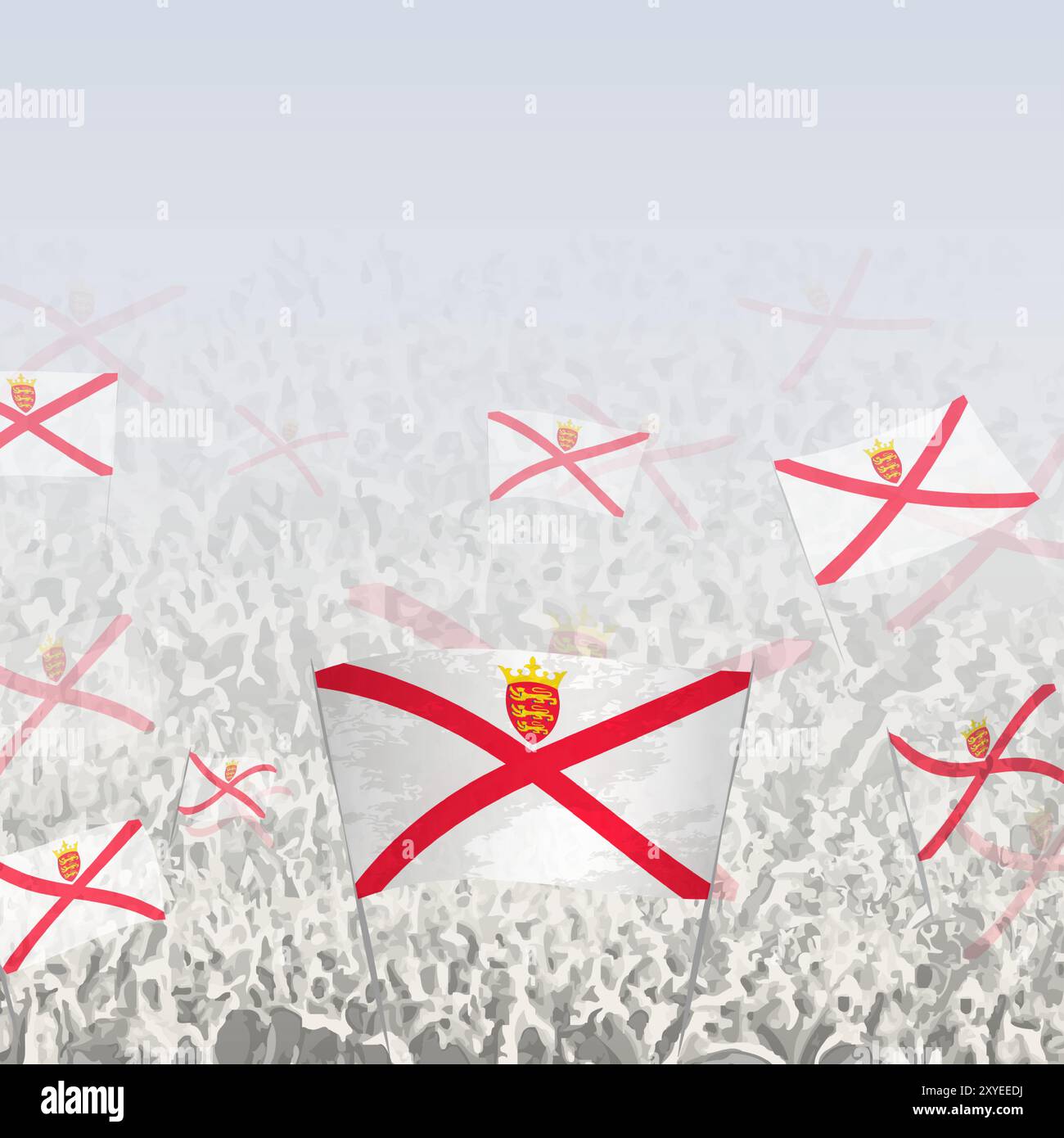 Crowd of people waving flag of Jersey square graphic for social media and news. Vector ...
