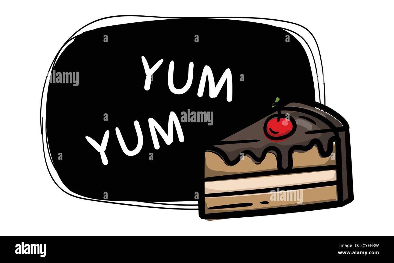 Black label with cake and the words yum yum. Template for price tag ...