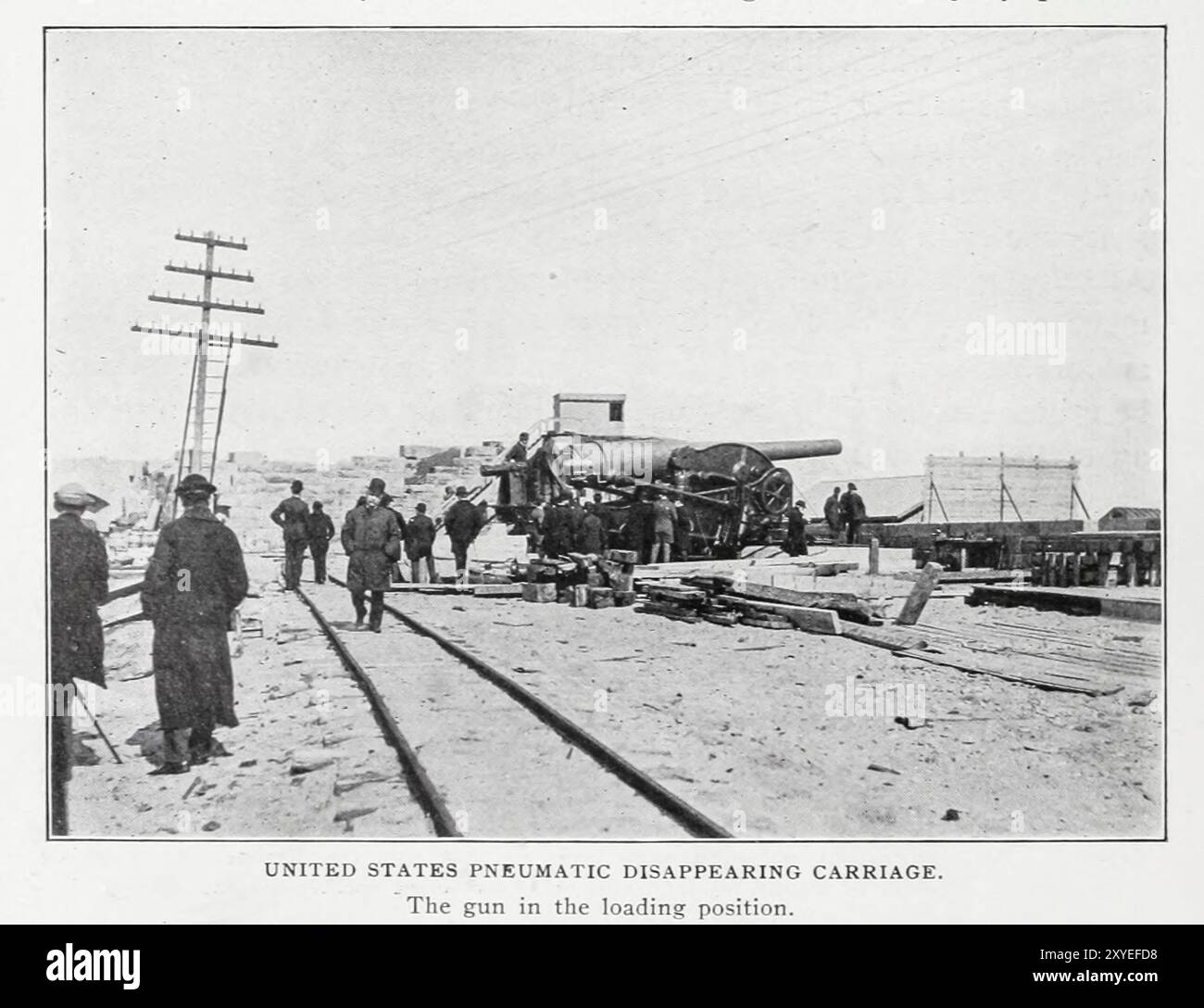 UNITED STATES PNEUMATIC DISAPPEARING CARRIAGE. The gun in the loading ...