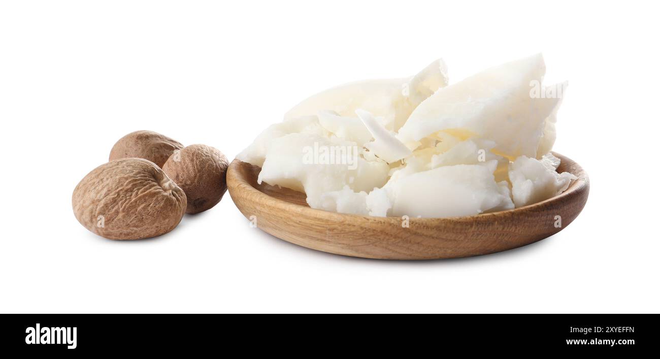 Natural shea butter and nuts isolated on white Stock Photo - Alamy