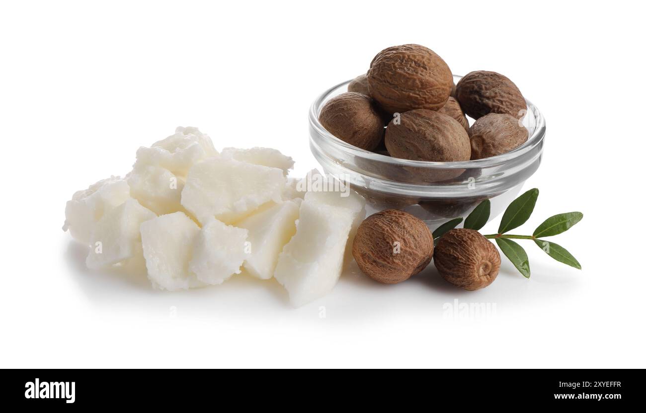 Natural shea butter and nuts isolated on white Stock Photo - Alamy