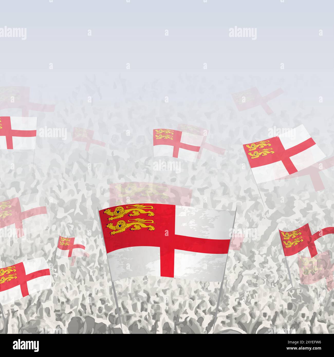Crowd of people waving flag of Sark square graphic for social media and ...