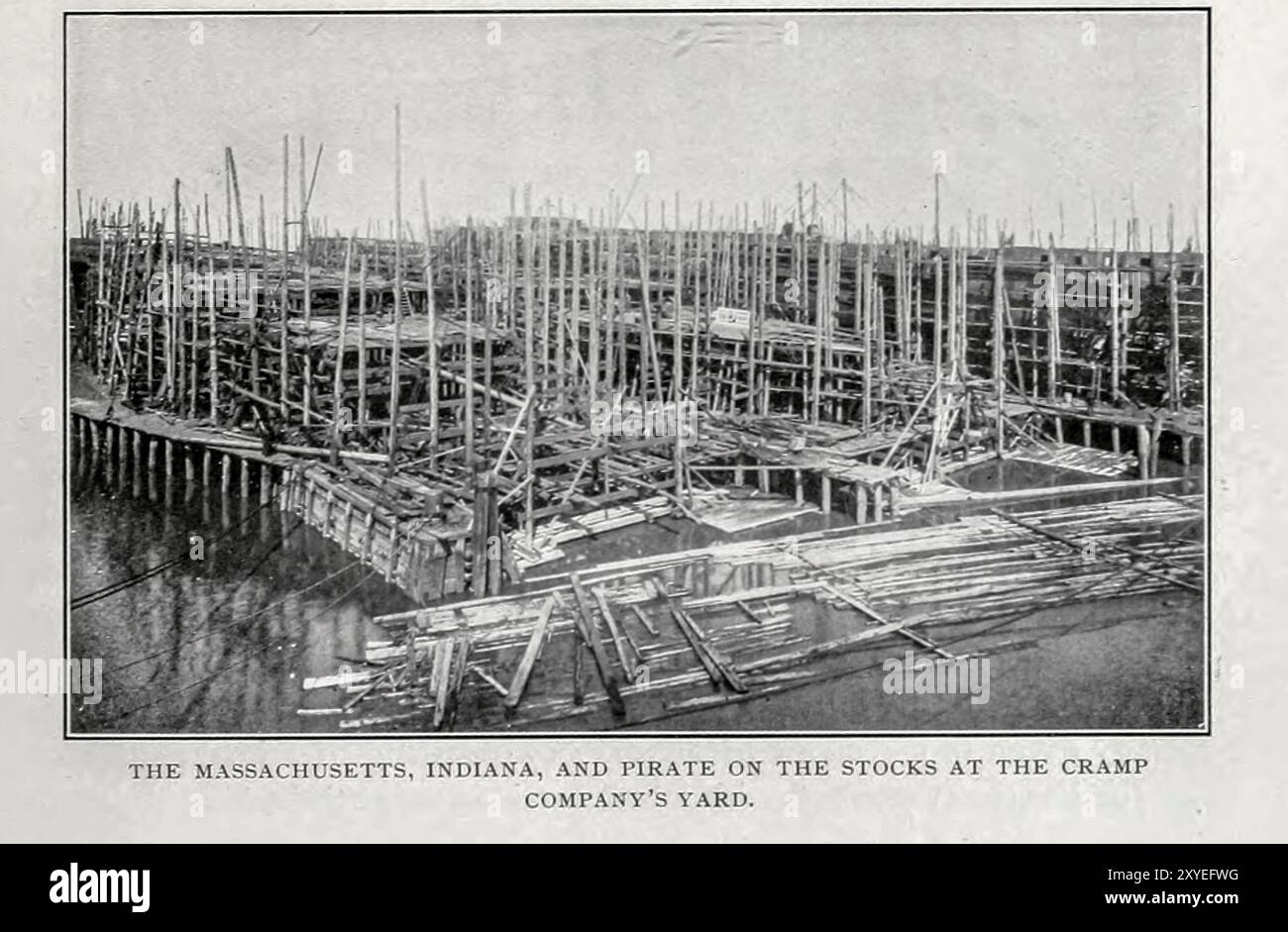 THE MASSACHUSETTS, INDIANA, AND PIRATE ON THE STOCKS AT THE CRAMP ...