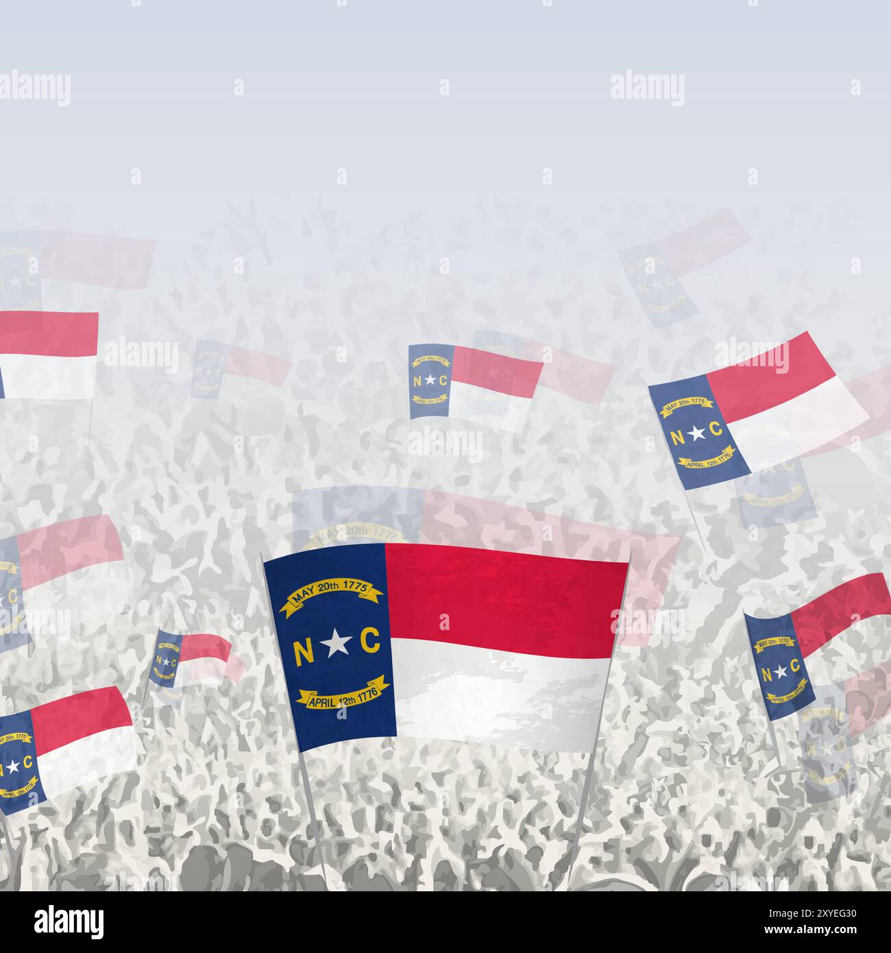 Crowd of people waving flag of North Carolina square graphic for social ...