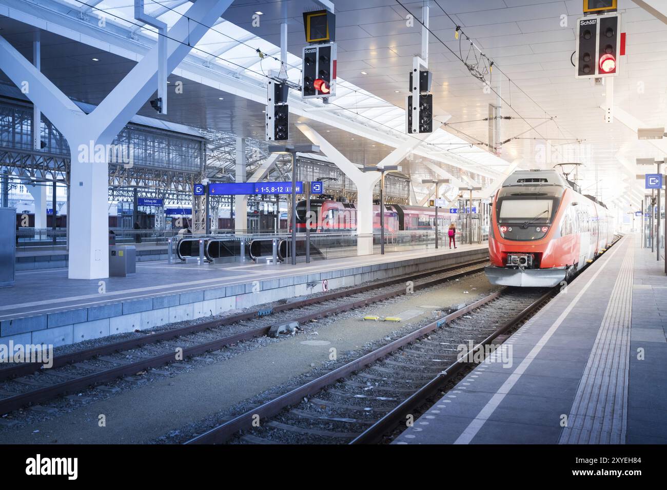 Travelling scene on train station, rail platform or track Stock Photo ...