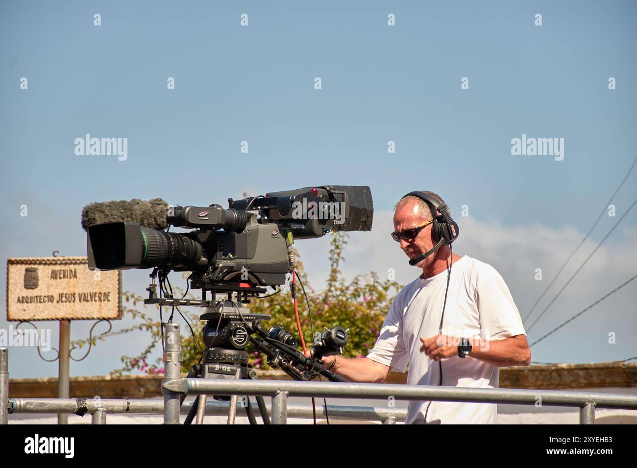 Bayona,Pontevedra,Spain; August,27,2024;a television cameraman ...