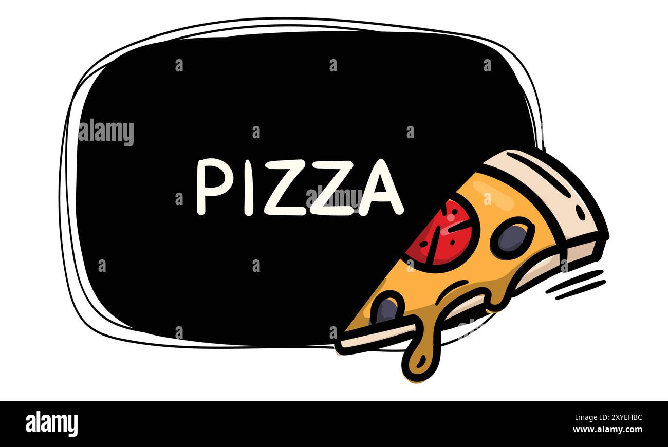 Black hand drawn label with a slice of pizza. Template for price tag ...