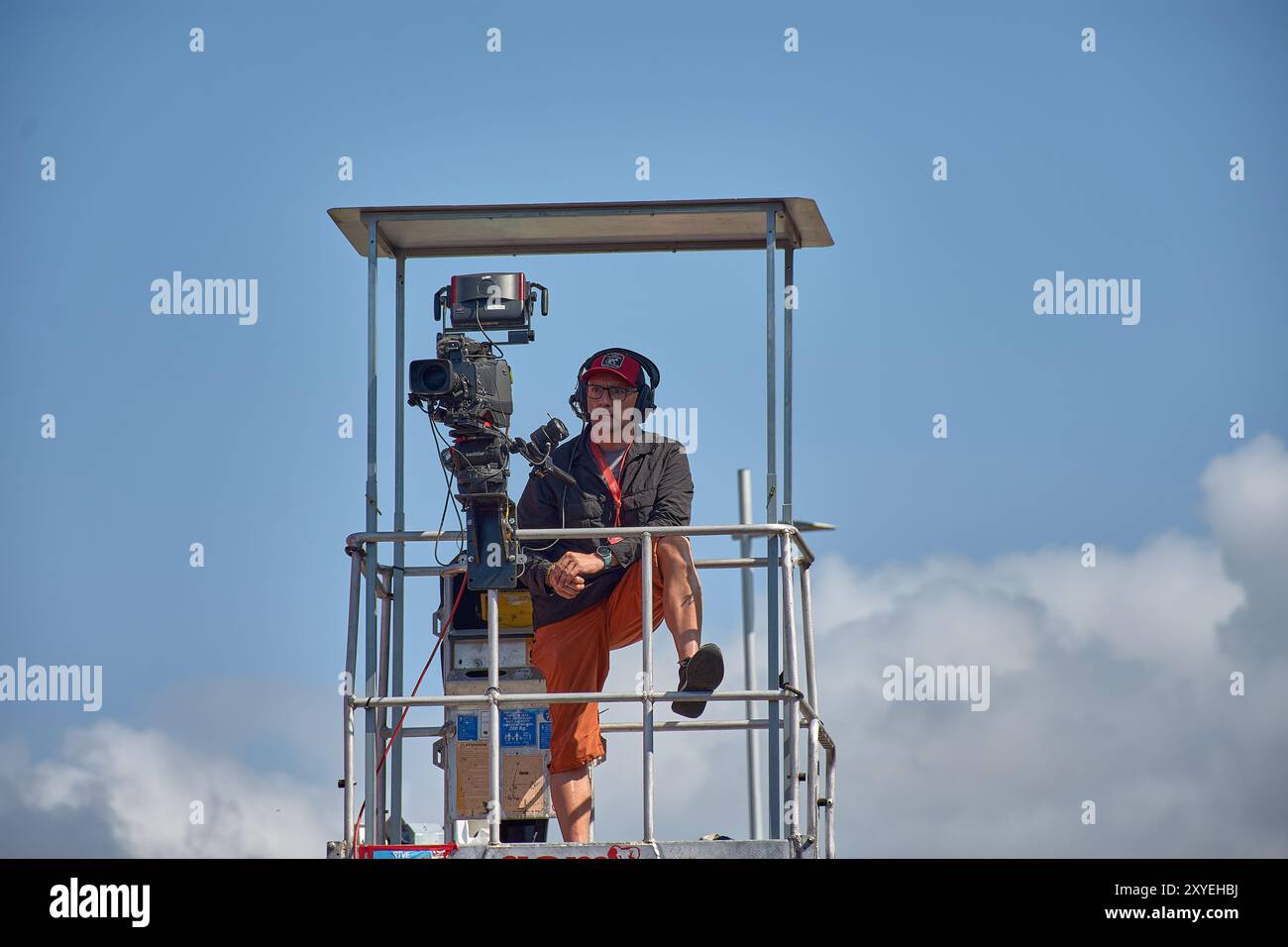Bayona,Pontevedra,Spain; August,27,2024;a television cameraman ...