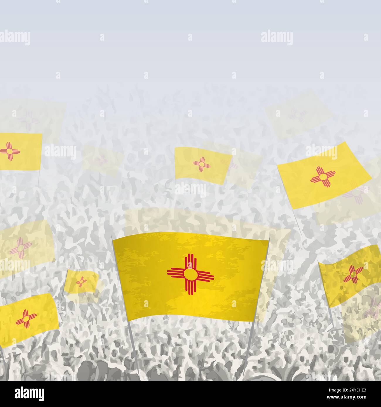 Crowd of people waving flag of New Mexico square graphic for social media and news. Vector ...