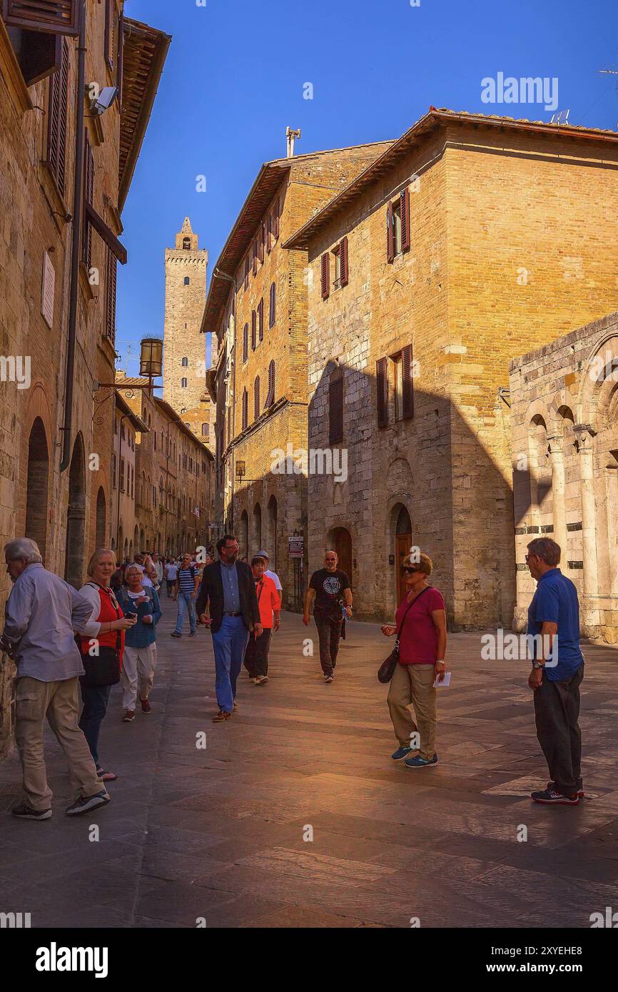 San Gimignano, Tuscany, Italy, October 25, 2018: Old street in typical ...