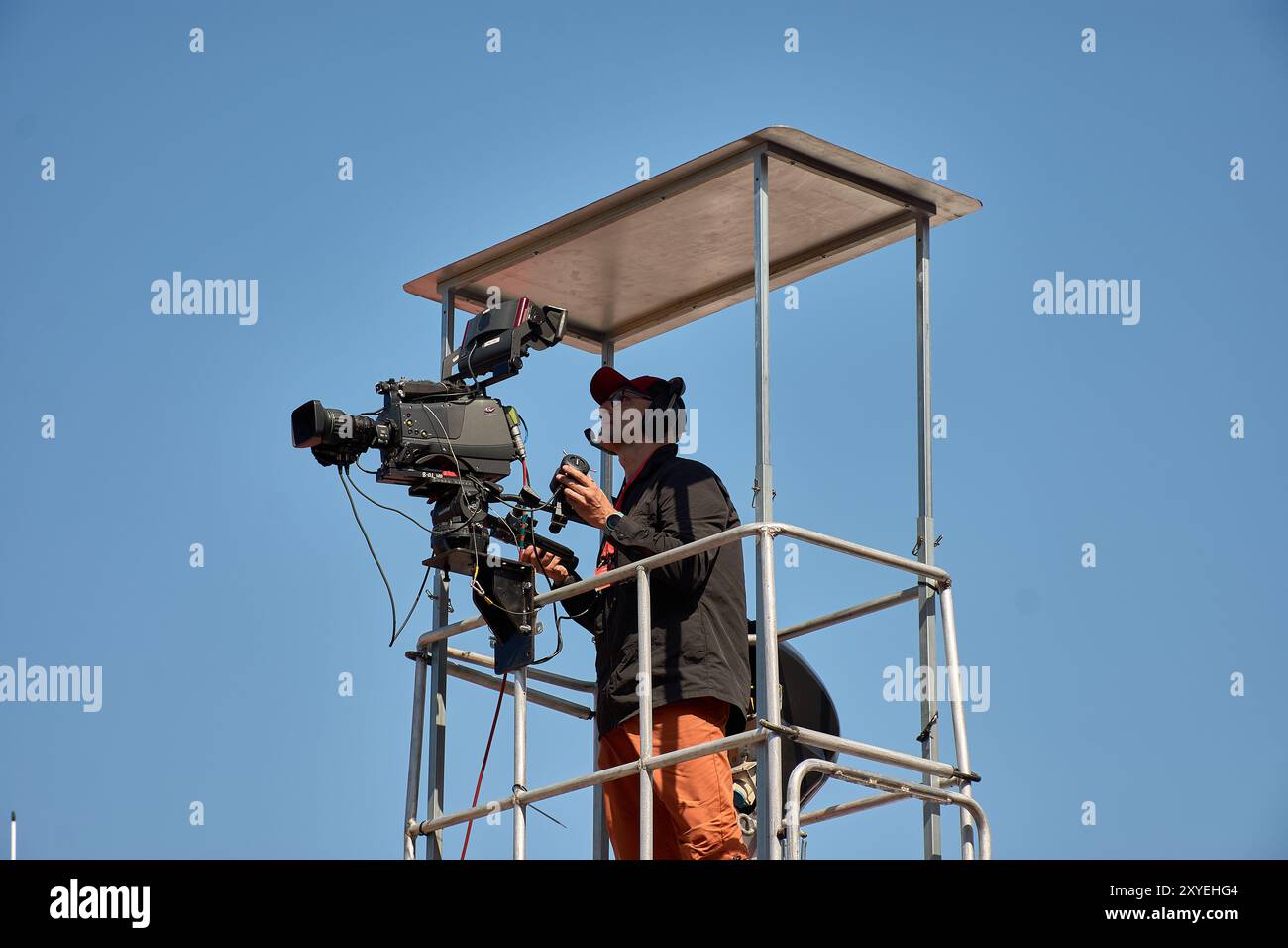 Bayona,Pontevedra,Spain; August,27,2024;a television cameraman ...