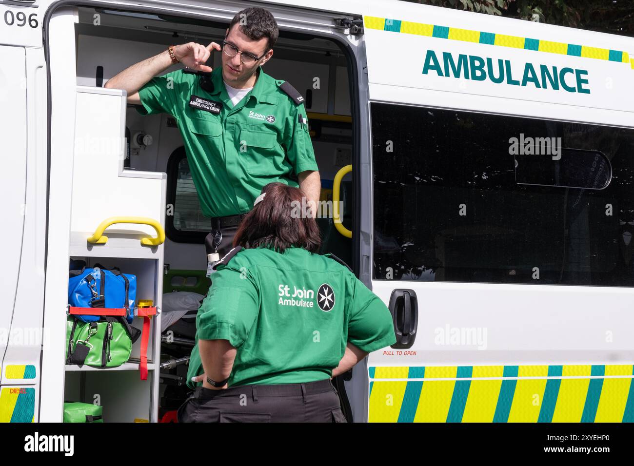 St. John's charity volunteer ambulance service vehicle and crew on ...