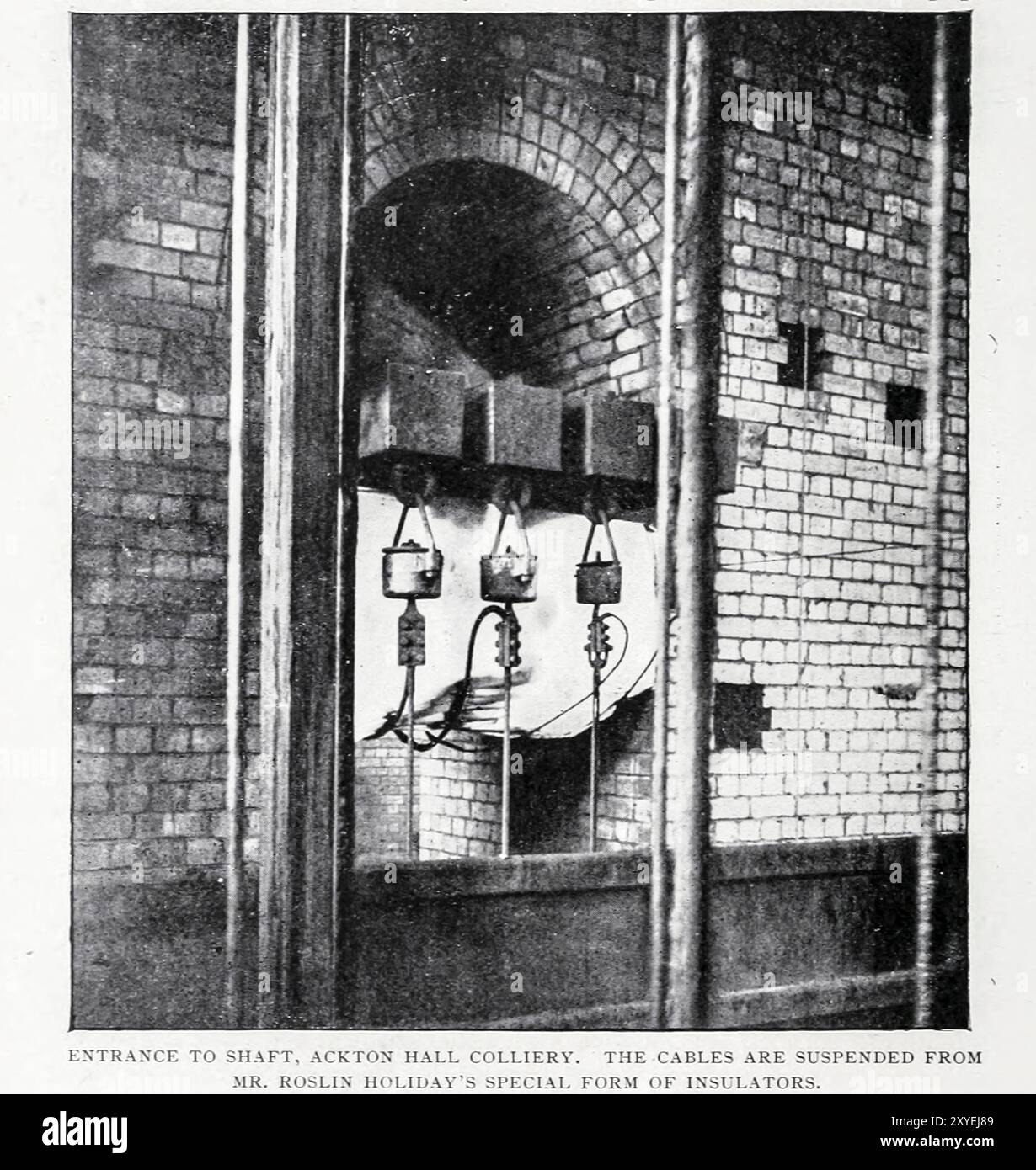 Entrance to SHAFT, ACKTON HALL COLLIERV. THE CABLES ARE SUSPENDED FROM ...