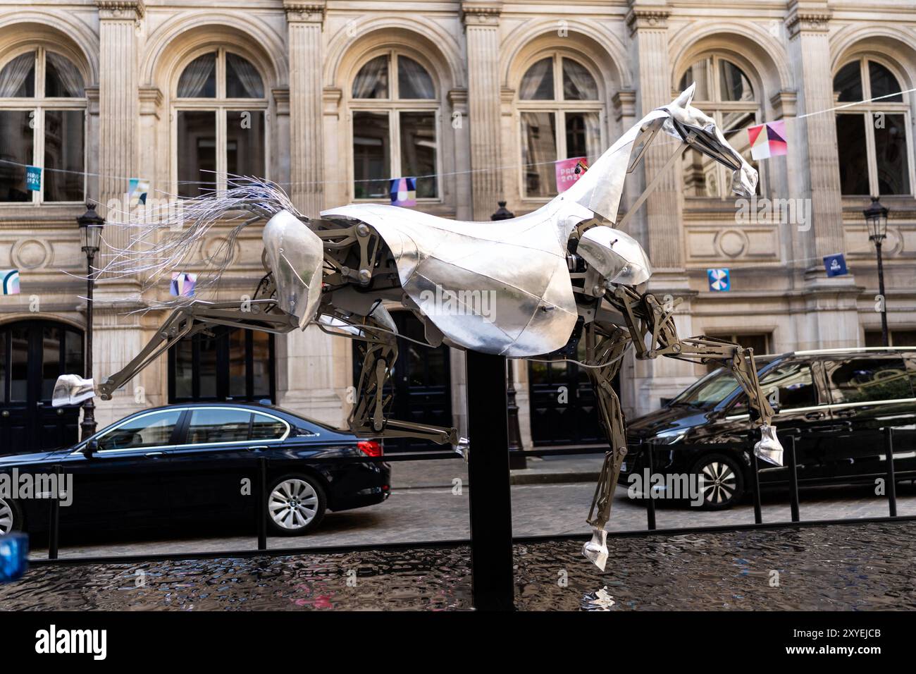 Paris, France. 29th Aug, 2024. This photograph shows Zeus, the metal horse of the Paris 2024 ...