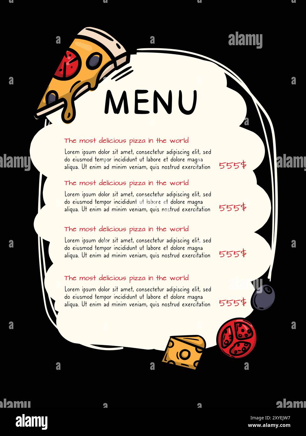Black menu template. Design for a pizzeria, cafe, restaurant ...
