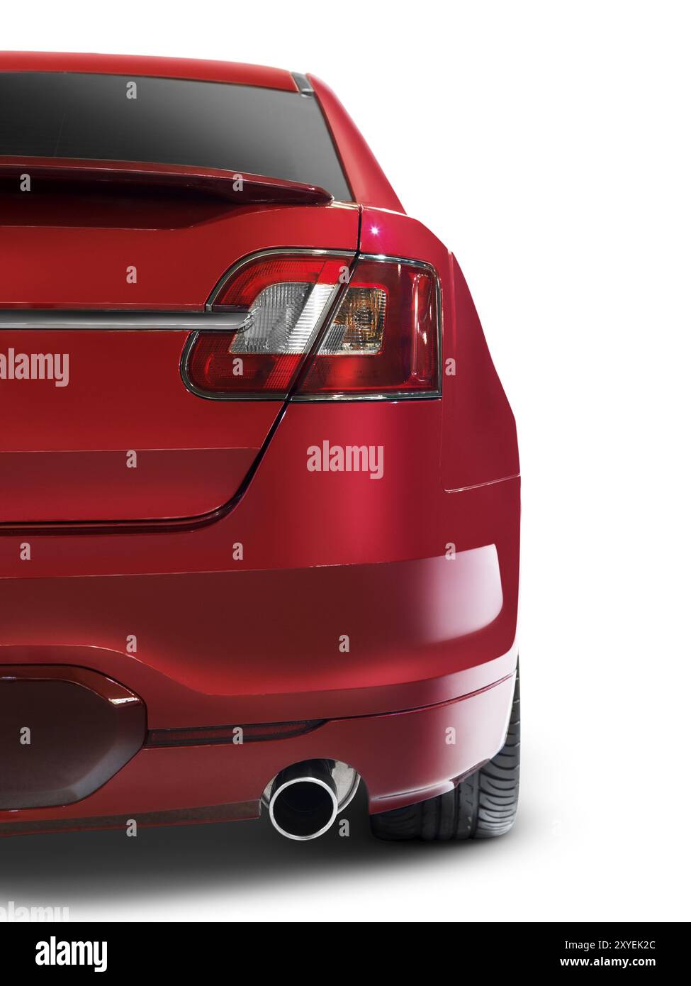 Closeup of a red car back isolated on white background with clipping ...