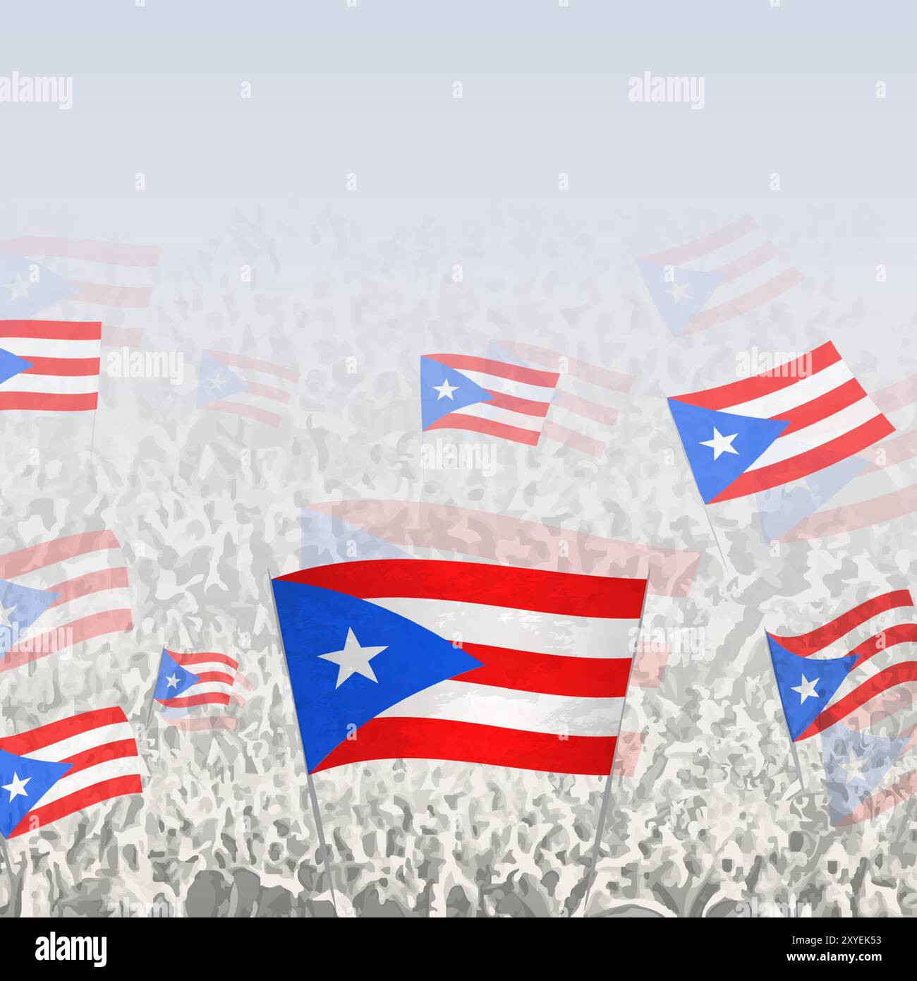Crowd of people waving flag of Puerto Rico square graphic for social ...