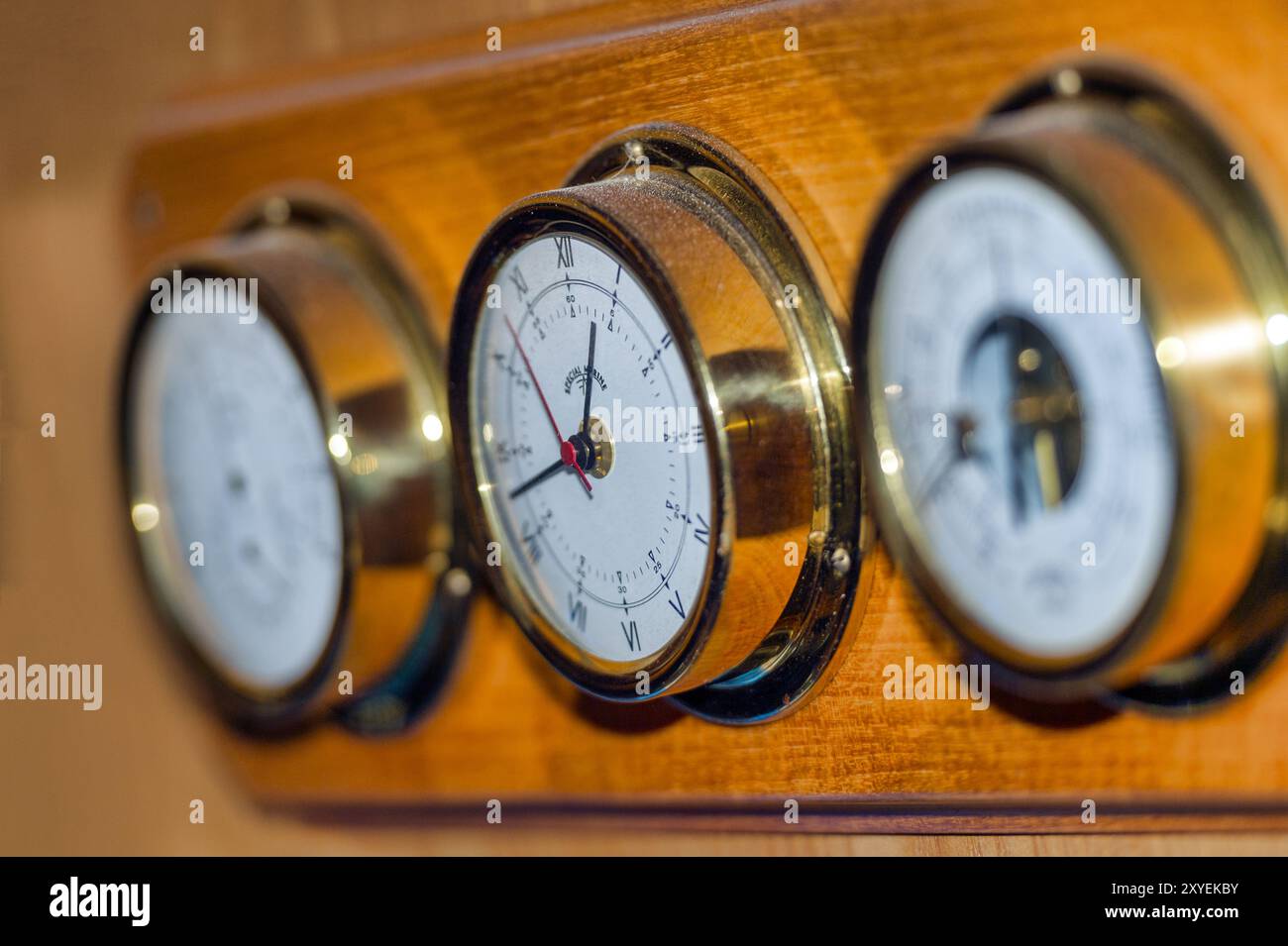 Set of three nautical instruments on board a motor yacht Stock Photo ...