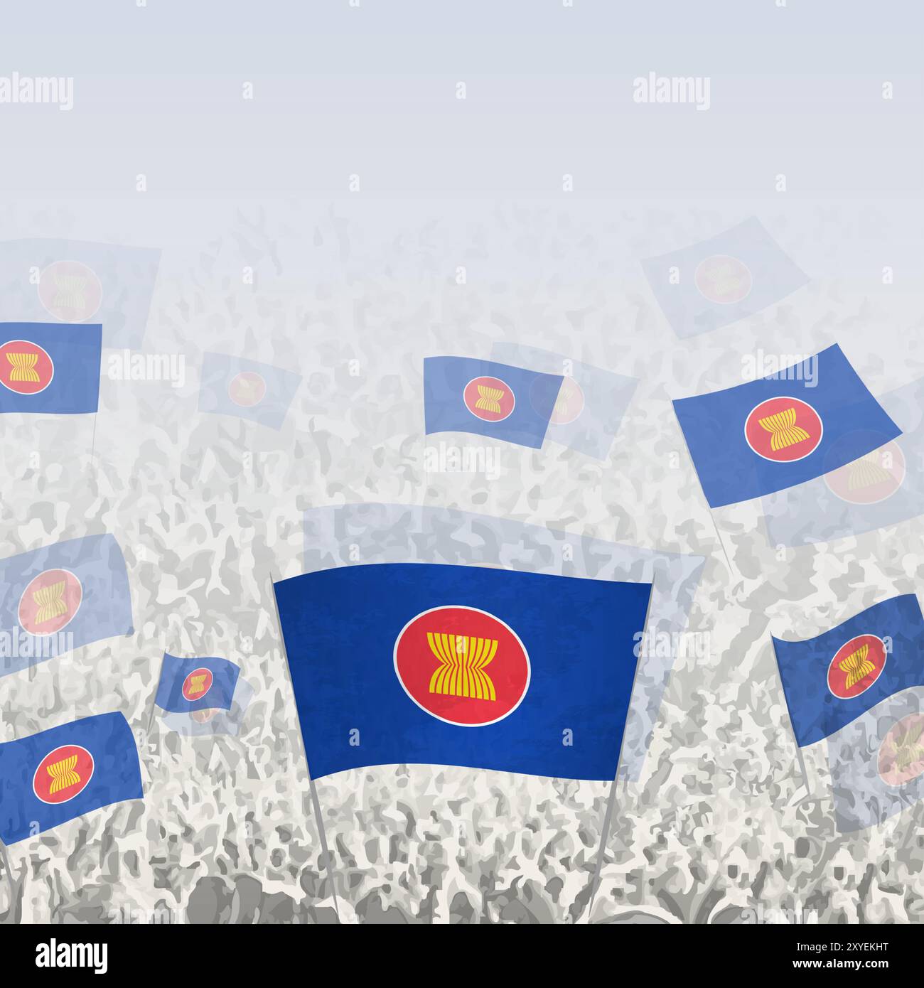 Crowd of people waving flag of ASEAN square graphic for social media ...
